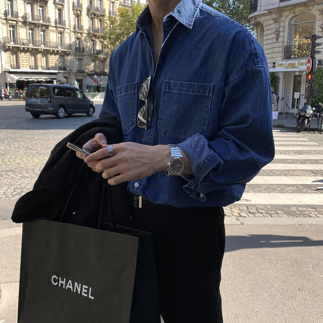 Designed high-end denim shirt men's spring and autumn trendy brand ...