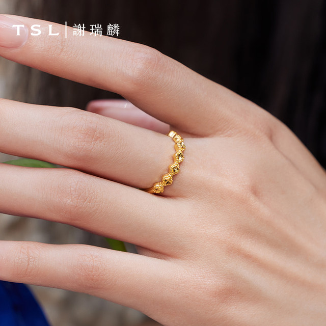 TSL Xie Ruilin Lucky Guardian Series Gold Ring 5G Craft Open Ring Pure ...