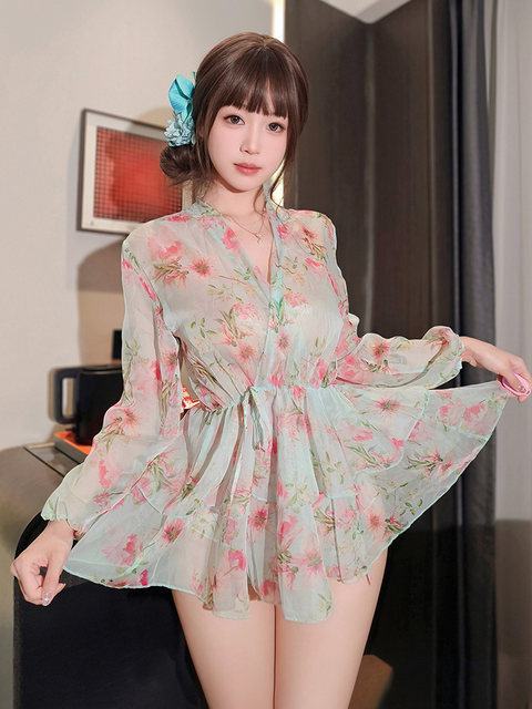 Fei Muchun's floral dress spring fashion sexy nightgown seduces women's clothing seaside hot ...