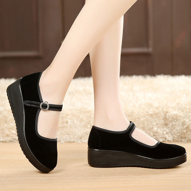 Platform thick sole wedge work shoes for women old Beijing cloth shoes ...
