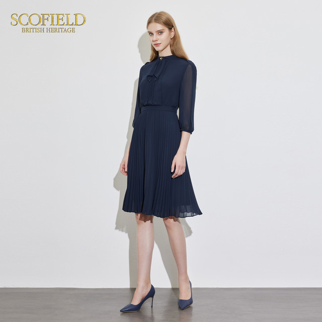 Scofield women's high-end mint green Man wave style pleated skirt slim ...