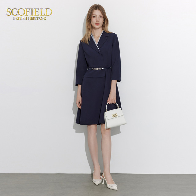 Scofield women's suit V-neck splicing printed commuter fake two-piece ...
