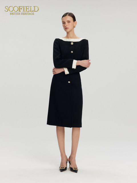 Scofield women's luxurious retro one-length contrasting color dress ...