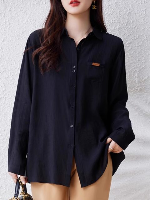 Pure cotton mid-length shirt for women in spring and autumn 2025 new ...