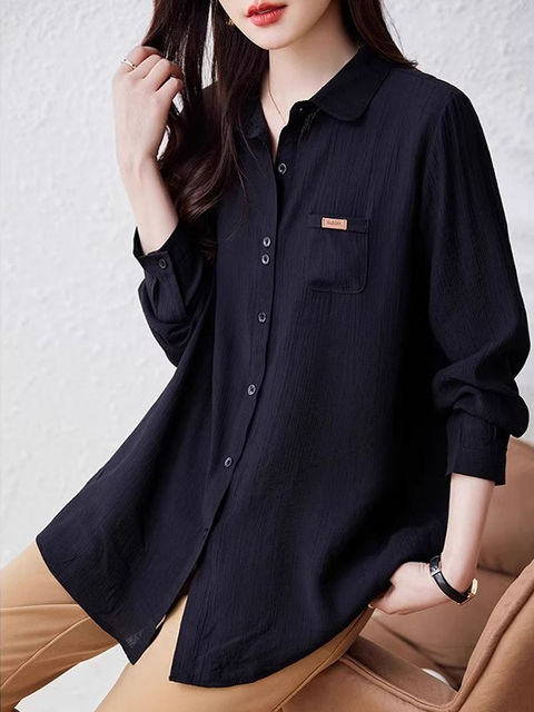 Pure cotton mid-length shirt for women in spring and autumn 2025 new ...