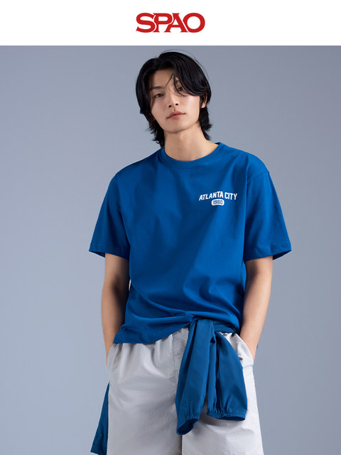 SPAO South Korea's new 2024 summer summer style men's casual loose solid color short-sleeved T ...