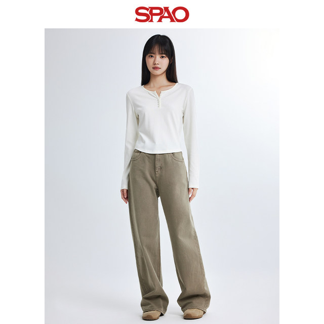 SPAO Korea's same 2024 autumn new feminine style versatile casual bottoming shirt T-shirt SPLWE49G90