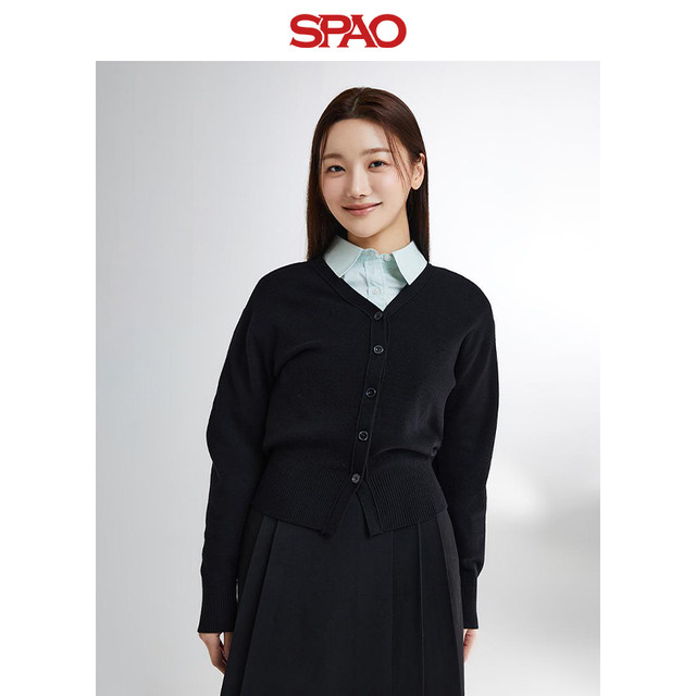 SPAO Korea's same style 2024 spring new women's casual fashion V-neck sweater cardigan SPCKE12W03