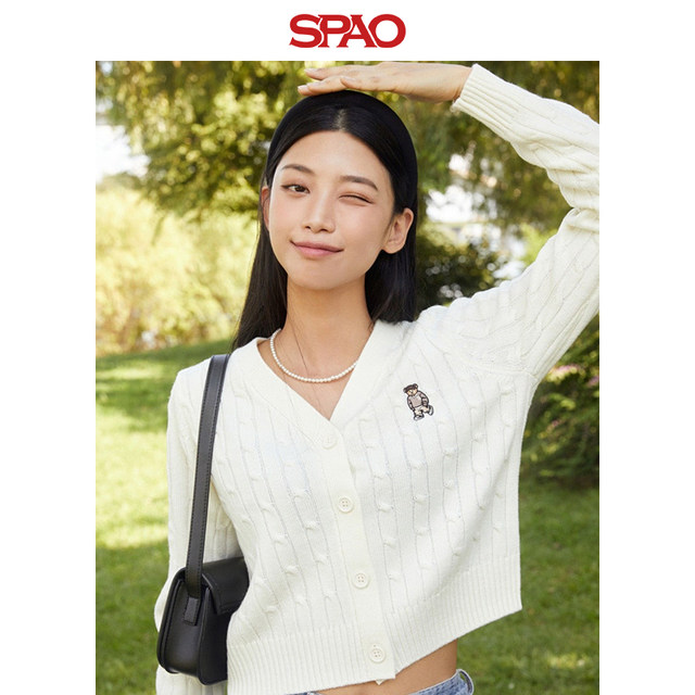 SPAO Korea's same style spring college style V-neck women's knitted cardigan SPCKD49G02