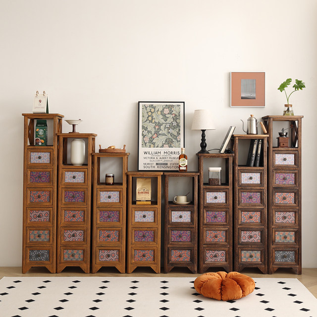 Retro solid wood storage cabinet painted multi -layer locker living ...