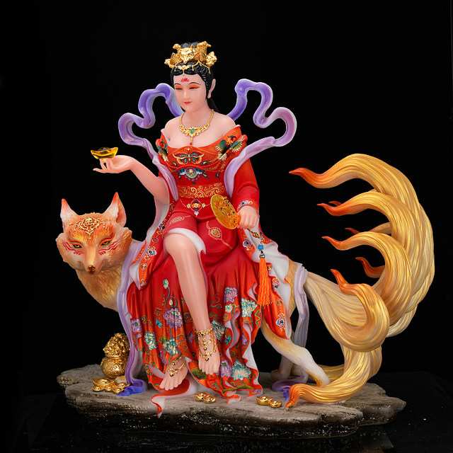 Ciyuan Pavilion white marble nine-tailed fox goddess statue Qingqiu ...