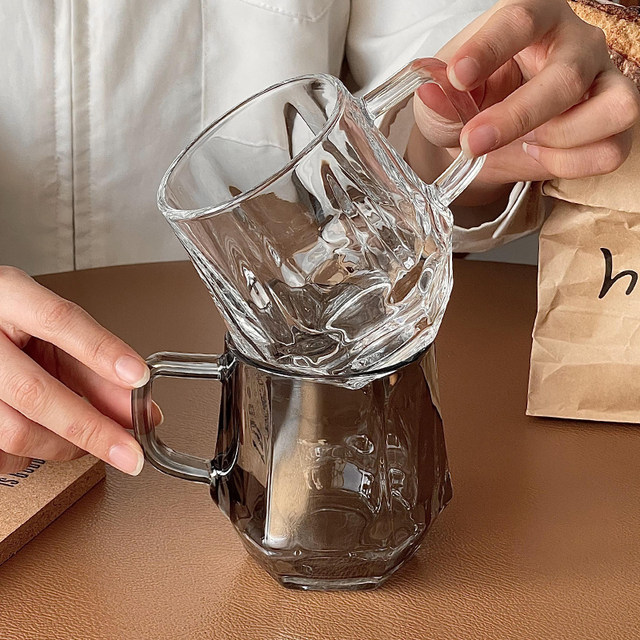 Hexagonal Glass with Handle Household Luxury Living Room Drinking Cup ...