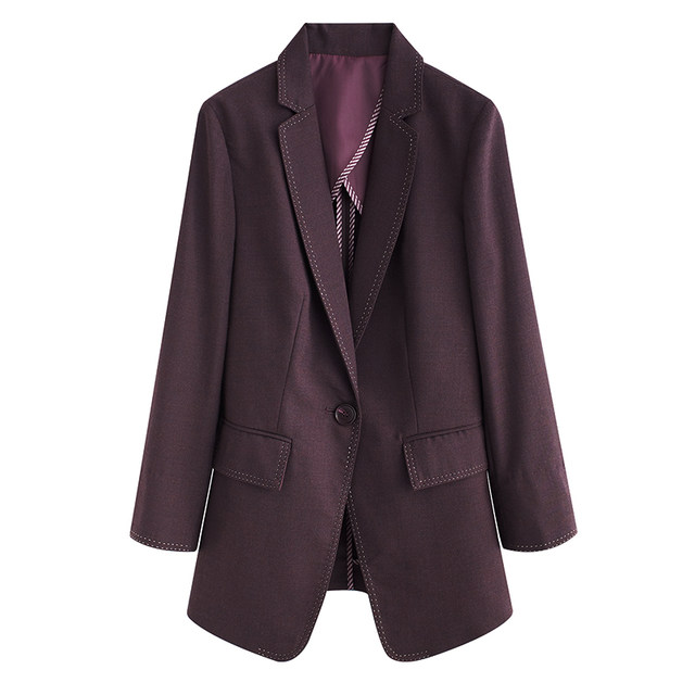 Dark wine red chic small blazer women's slim fit thin worsted wool suit