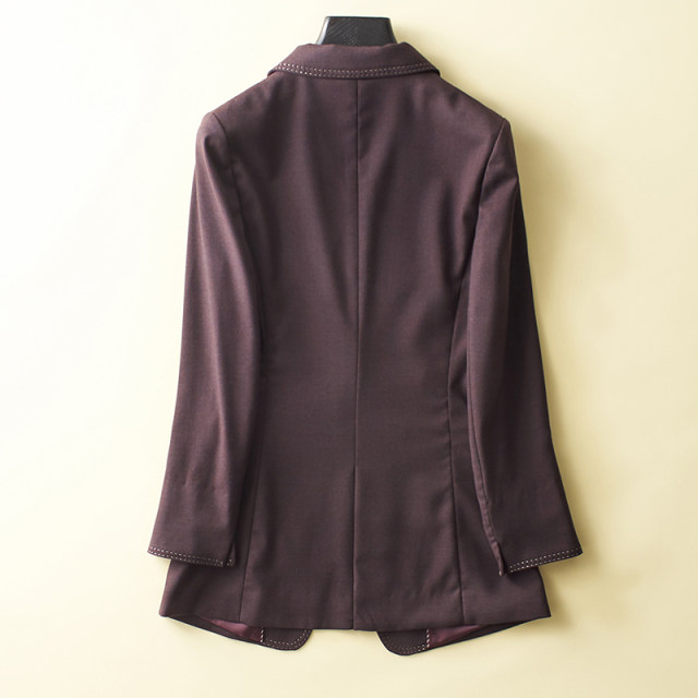 Dark wine red chic small blazer women's slim fit thin worsted wool suit