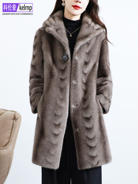 High-end gold mink coat for women 2025 winter new mid-length striped ...