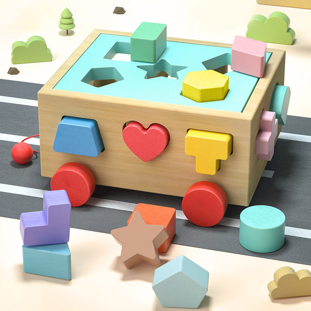 Infants and young children baby building block shape matching assembly ...