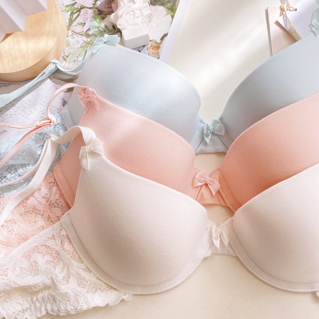 Yue Xin Marshmallow Girl Sweet and Cute Memory Ring Glossy Underwear Bra Women's Small Breasts ...