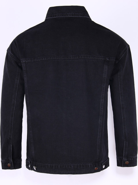 V-platform black denim jacket men's loose large size 2025 autumn and ...