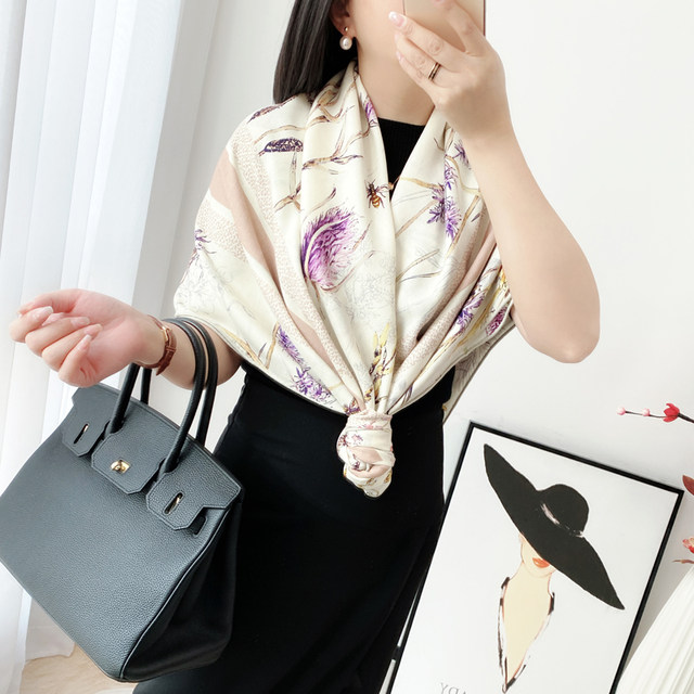 Fresh and beautiful double-sided two-color silk wool large square scarf ...
