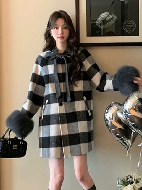Cedar Love 2024 double -sided cashmere woolen cloak coat plaid fox hair ...