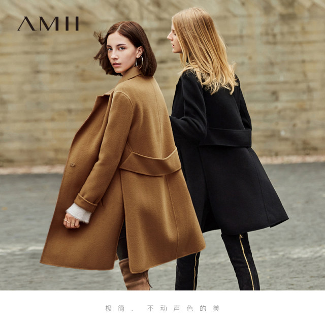 Amii Hepburn style pure sheep wool double-sided woolen women's 2024 ...