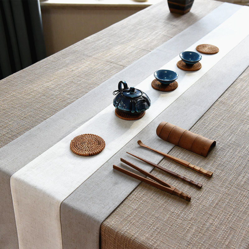 Chinese-Style Zen Table Flag - Cotton and Linen Cloth Art