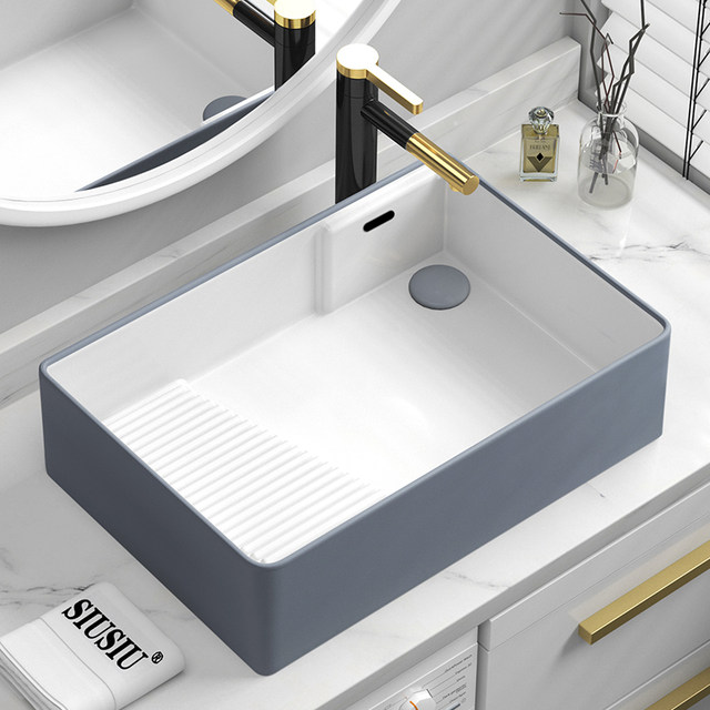 Washing machine counter with washboard ceramic laundry pool side drain ...