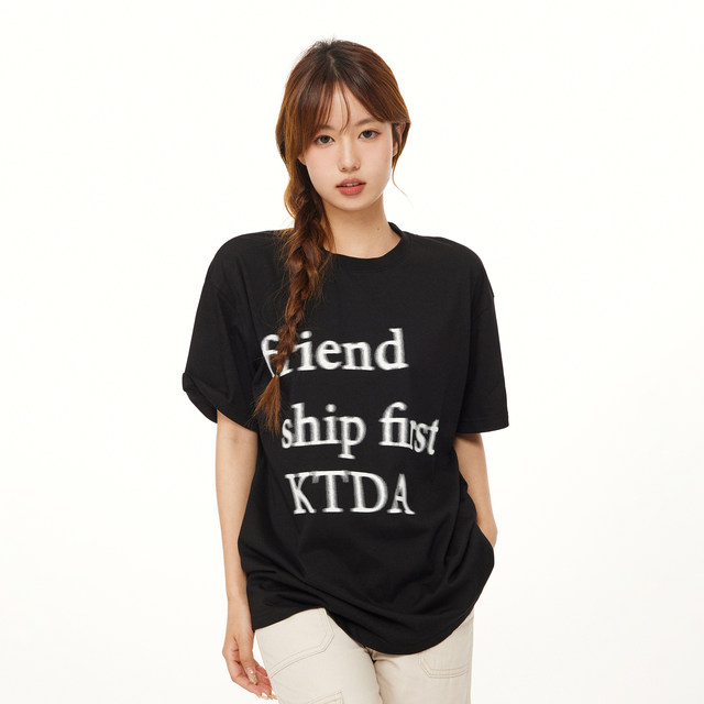 Ktda New Phantom Slogan Short Sleeved Basic Printing Loose Round Neck Short Men And Women Couple