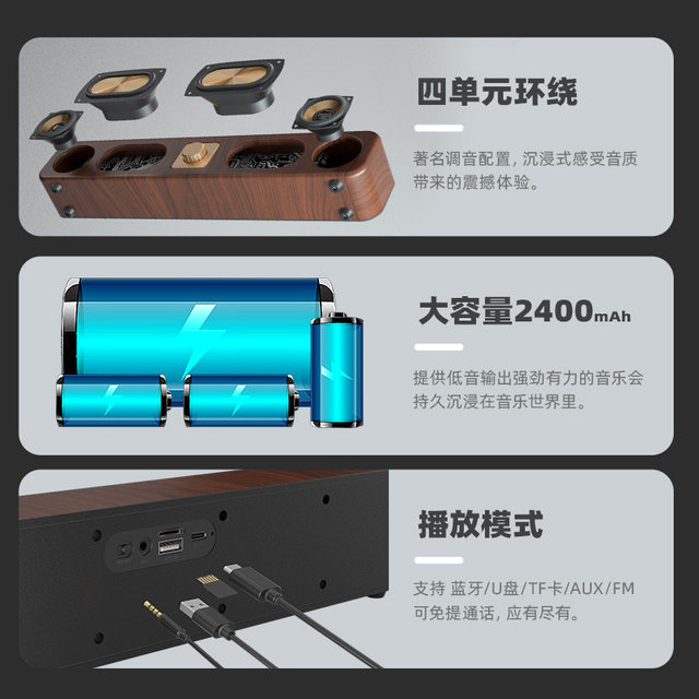 E3404 Retro Wireless Bluetooth Speaker Large Speaker Accent Low Wooden ...