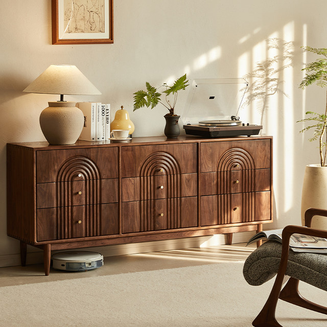 Ink Lanting log black walnut nine-drawer chest of drawers retro living ...