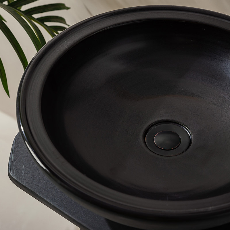 Estclass Black Gold Ceramic Column Wash Basin - Outdoor/Balcony