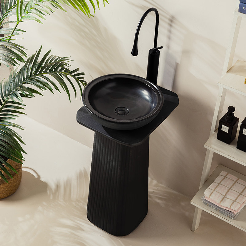 Estclass Black Gold Ceramic Column Wash Basin - Outdoor/Balcony