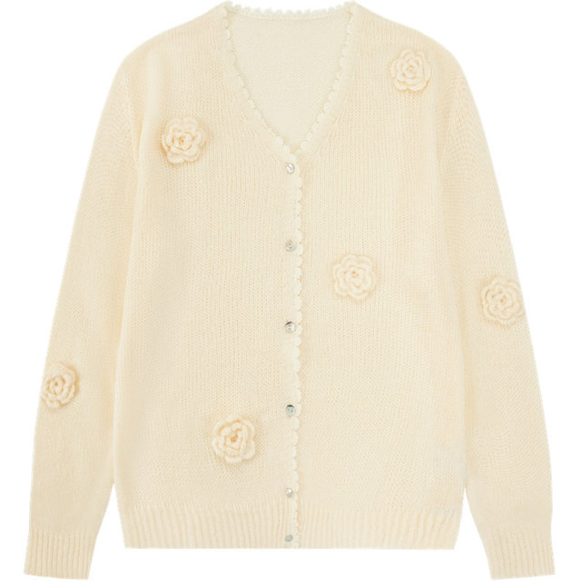 Unifree loose knit sweater female three -dimensional flower American ...