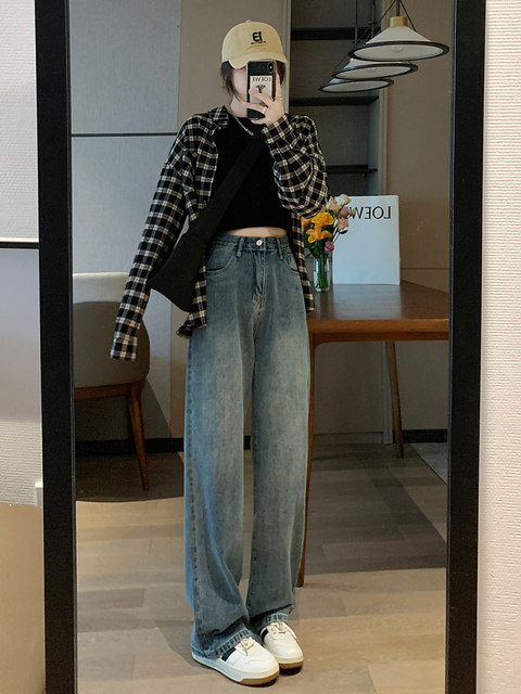 High -waisted wide -legged jeans women autumn and winter 2024 new ...