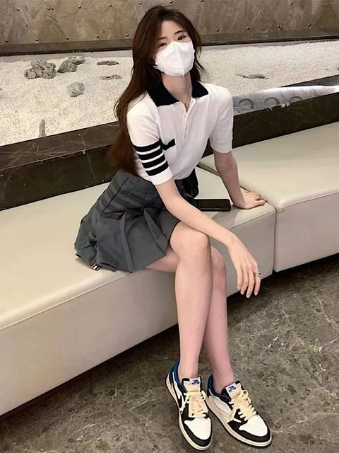 [Gift return treasure] TUMA TB short-sleeved four-bar puppy knitted POLO shirt for women with ...