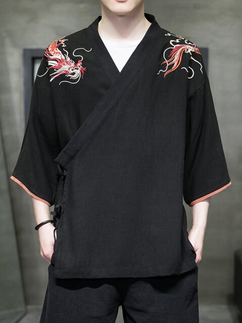 Chinese summer thin slanted embroidered three-quarter sleeve Hanfu ...