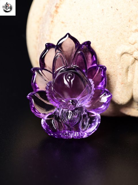 Natural amethyst nine -tailed fox pendant hand -carved original fox ...