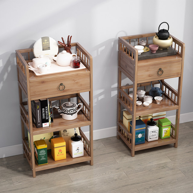 Tea rack storage rack bamboo tea storage cabinet living room small ...