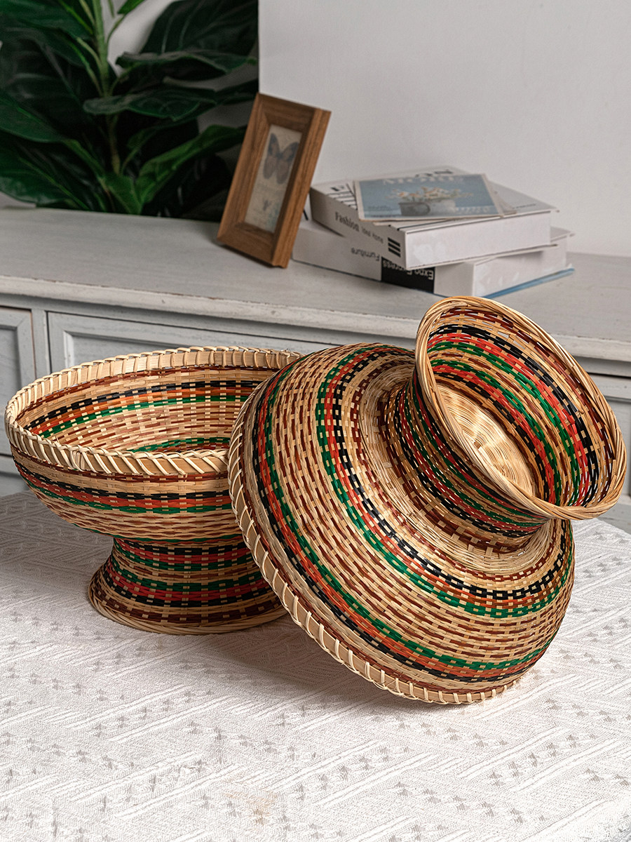 Bamboo Woven Basket - High-Leg Decorative Storage