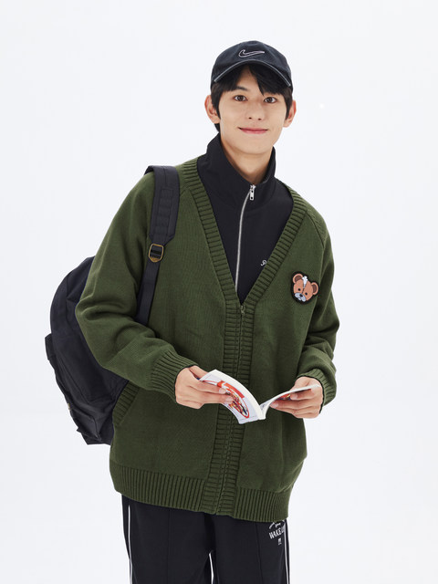 Pso Brand Men's and Women's Bear Patch V-Neck Knit Cardigan Sweater ...