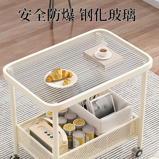 Movable sofa side table trolley creative side cabinet storage rack ...