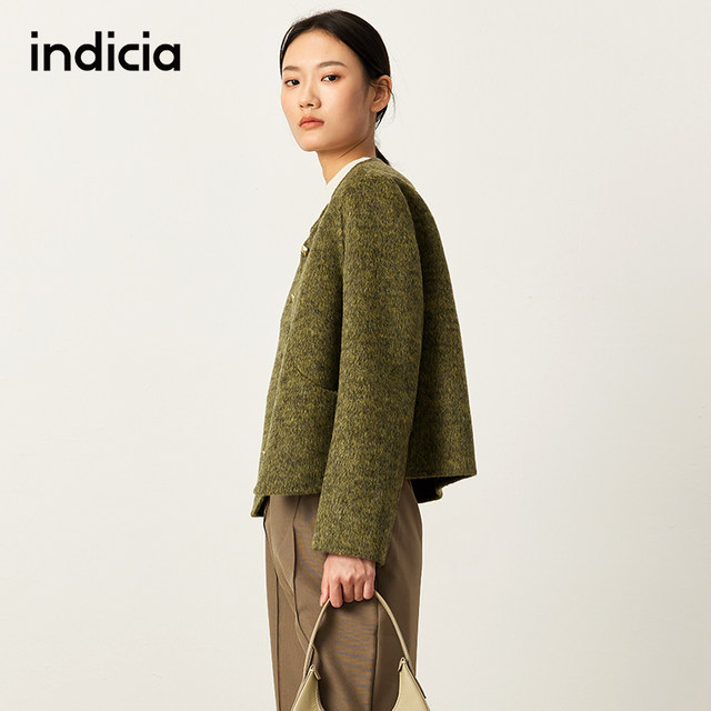 indicia wool temperament small fragrance short woolen coat green 2023 autumn and winter new ...