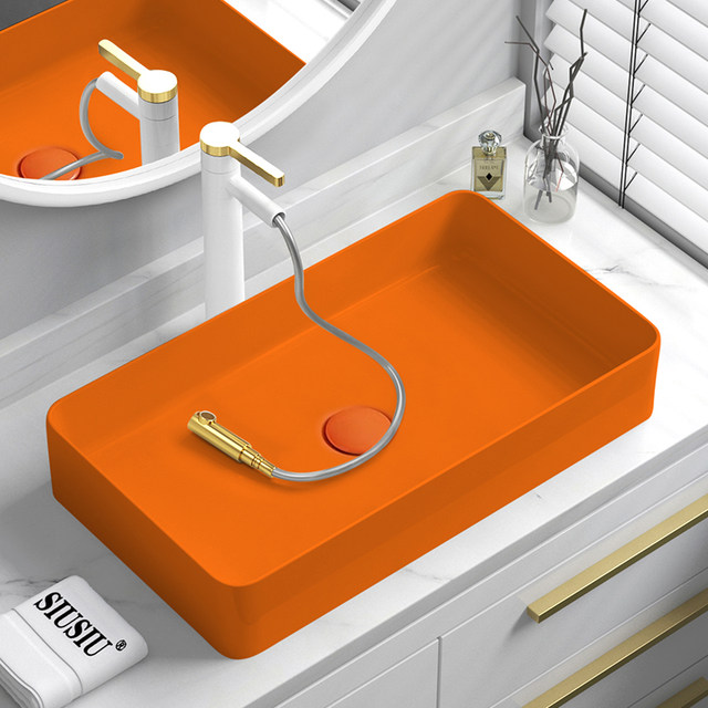 Orange matte ceramic countertop basin wash basin wash basin hot and ...