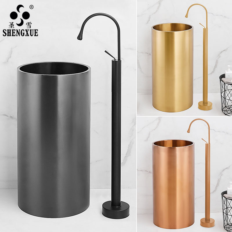 Stainless Steel Column Wash Basin: Integrated Floor-Standing ...