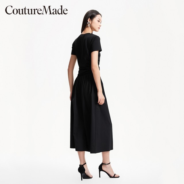 VeroModa Outlet Dress 2024 Early Autumn New Round Neck Short Sleeve Pleated Long Skirt Elegant ...