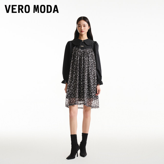 VeroModa Outlet Dress 2024 Spring and Autumn New Peter Pan Collar Lace Rose Doll Skirt