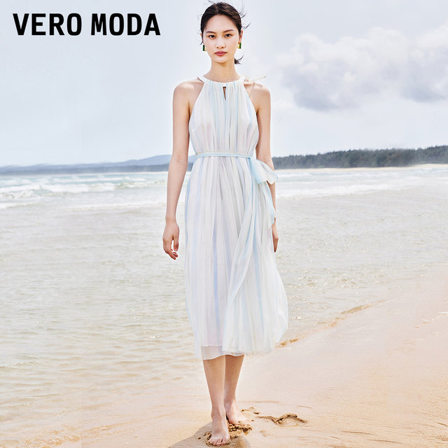 VEROMODA Ora dress 2024 spring and autumn new long A -line gauze hanging neck skirt sleeveless ...