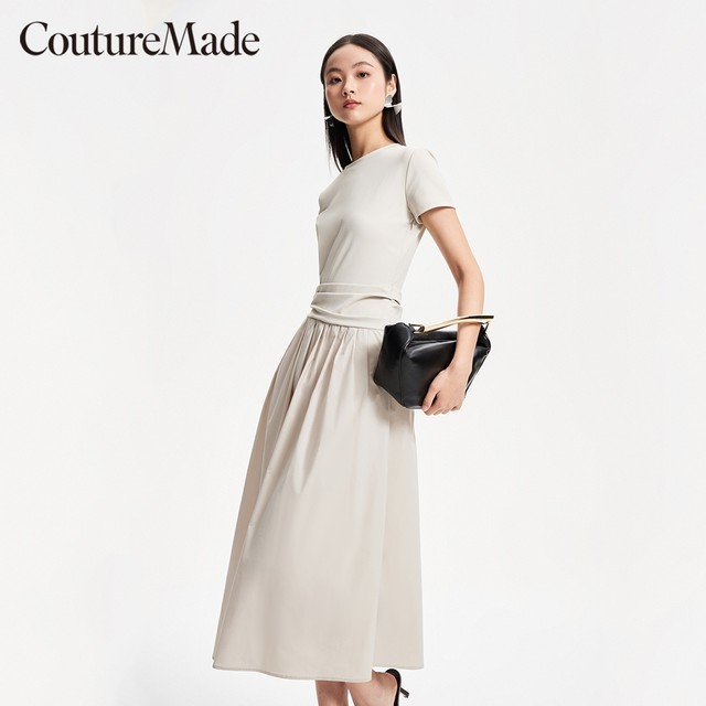 VeroModa Outlet Dress 2024 Early Autumn New Round Neck Short Sleeve Pleated Long Skirt Elegant ...