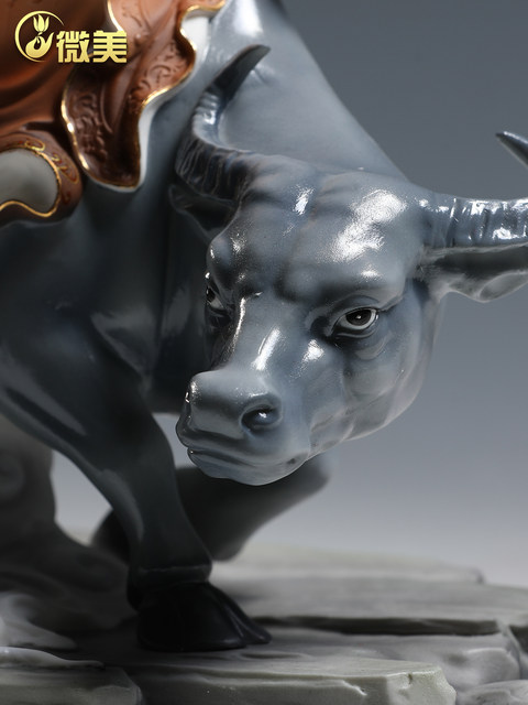 Micro -beautiful ceramic riding beef Taishang Laojun statue worshiped ...