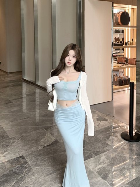 Salt matrix suit white cardigan top lace camisole female summer ...
